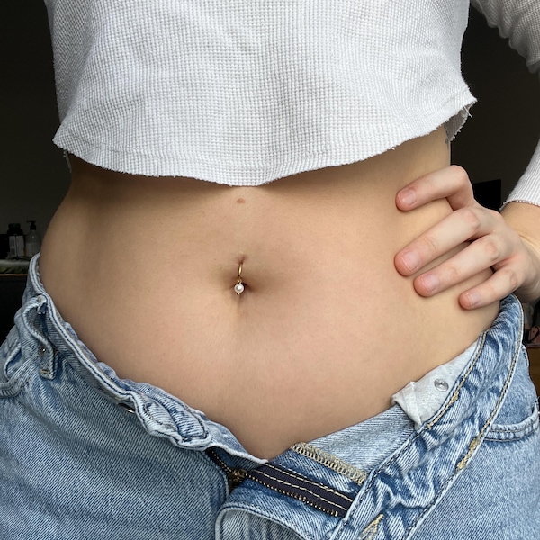 Pearl Belly Button Ring | Stainless Surgical Steel | Gold Silver | 14 ...