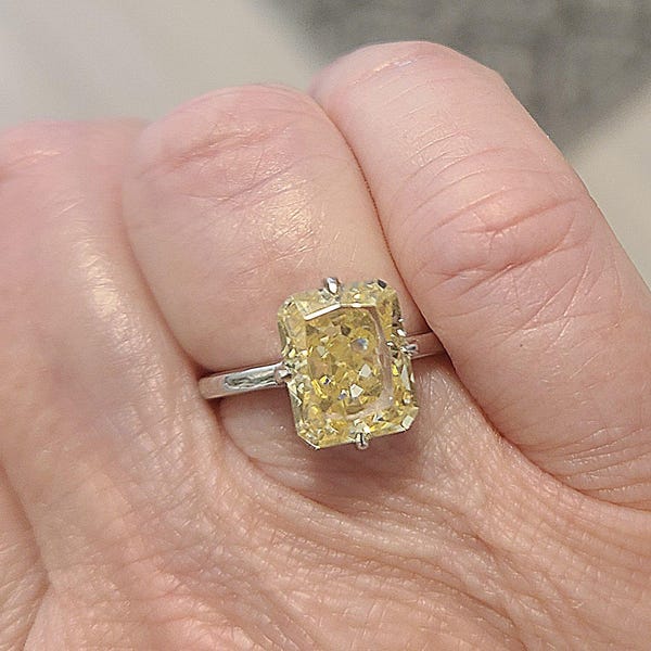 1.0CT Emerald Cut Moissanite Diamond Unique Engagement Ring, 10/14K ...