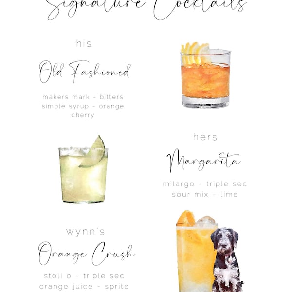 Watercolor Pet Signature Cocktail Sign - Two Pets - Etsy