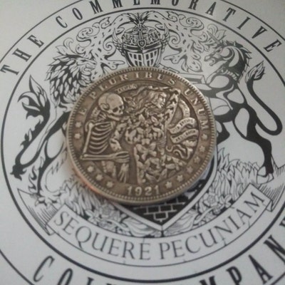 1899 Morgan Silver Dollar. Life/death. Carved/hobo Coin. 38mm 23g. .999 ...