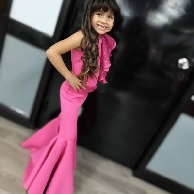 Peach Jumpsuit With Skirt Pageant Runway Outfit Girls Neoprene Jumpsuit ...