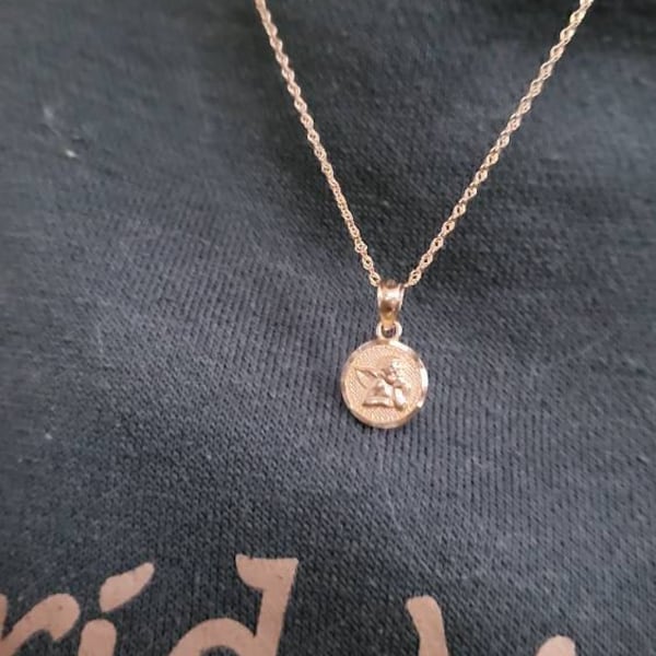 14k Solid Gold Angel Pendant Necklace: Diamond Cut Religious Gift - Etsy