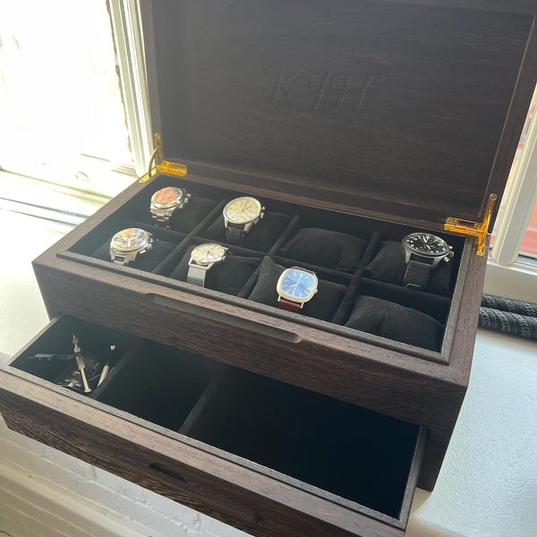 Watch Box With Drawer - Black Walnut and Oak - 12 to 16 Watch ...