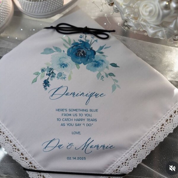 SOMETHING BLUE for Bride, Personalized Wedding Handkerchief Gift for ...