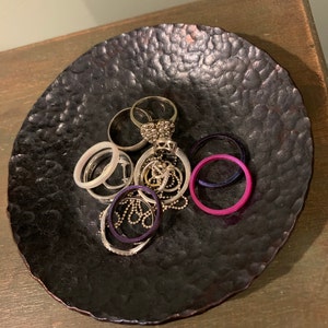 Hand Forged Hammered Round Metal Jewelry Dish, Key Dish Jewelry Holder ...