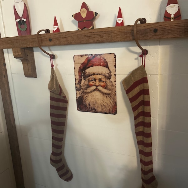 Primitive Distressed Vintage Santa Face Christmas Decor Sign Metal ...