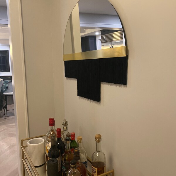 Half-circle Fringe Mirror: "aria-duet" (medium) WITH Wood Accent Bar ...