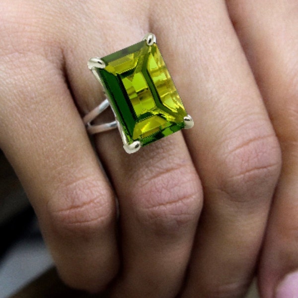 August Birthstone Ring · Peridot Ring · Rectangle Ring · Emerald Cut ...