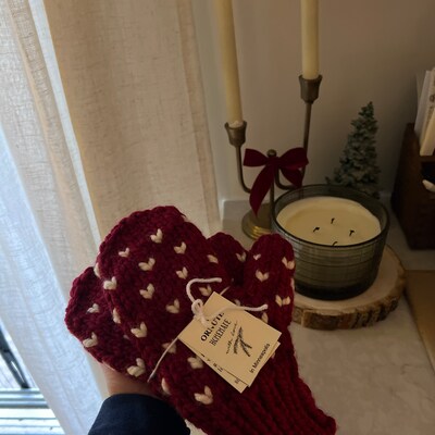 Mittens for Women Wool Fair Isle Heart Mittens Hand Knitted Heart ...