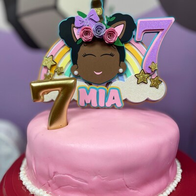 Afro Puff Girl Unicorn Cake Topper TWO Nicorn Party Unicorn Magical ...