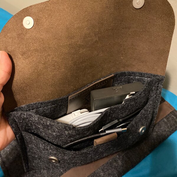 Cable Organizer, Leather and Pure Wool Felt Cord and Cable Organizer ...