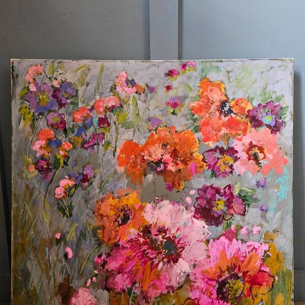 BLISS Original Unframed Acrylic Floral Abstract Painting Size 40 X 40 X ...