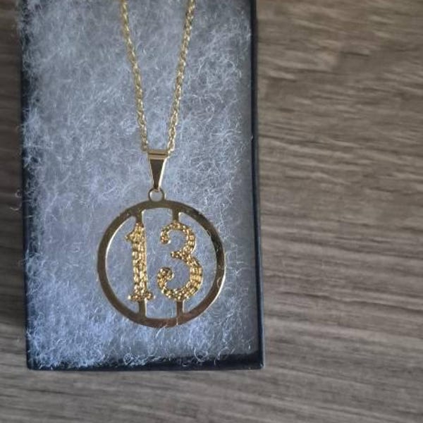 18K Gold Filled 13 Number Round Pendant Necklace Symbol Gift Special ...