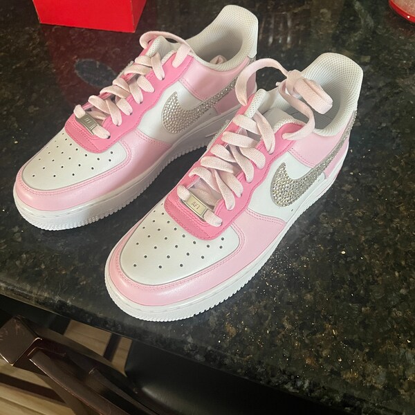 Swarovski Women's Air Force 1 White & Pink Low Platform Sneakers ...