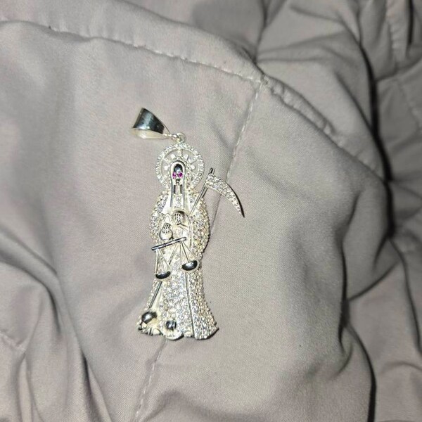 Santa Muerte Pendant – Iced Out Sterling Silver Santa Muerte Pendant ...