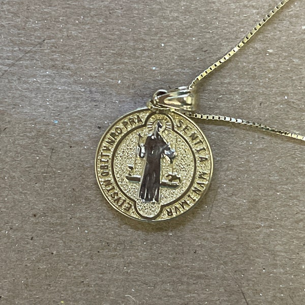 14k Solid Gold Saint Benedict Medallion. CSSML Cross Gold Pendant ...