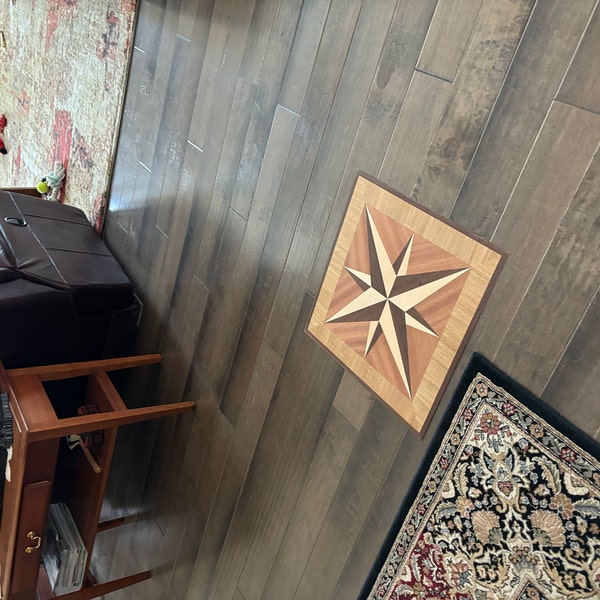 Wood Floor Medallion "moana" - Compass Rose Inlay - Wood Floor Inlay ...