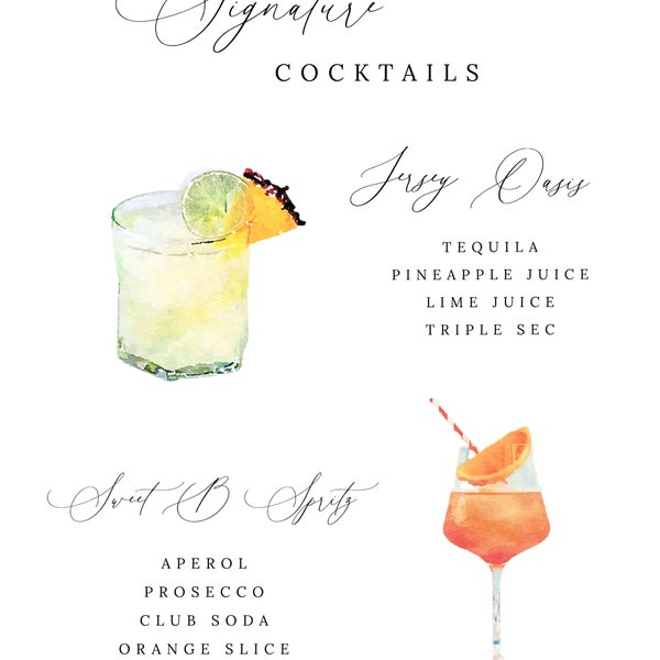 Watercolor Signature Cocktail Sign - Etsy