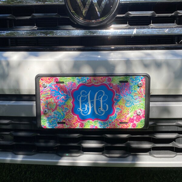 Flamingo Pink Ocean Colors Car Tag, Monogrammed License Plate ...