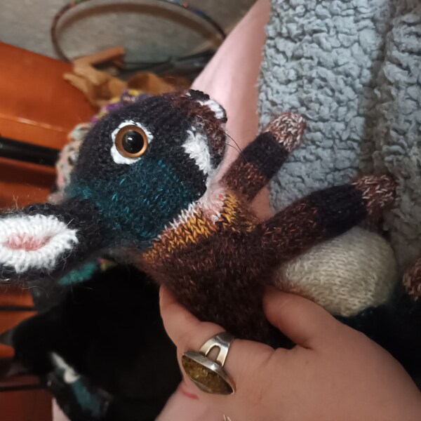 Pre Order - Black Otter Rex Rabbit Hand Knitted in Alpaca, Mohair and ...