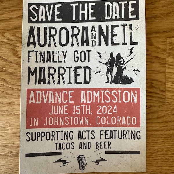Personalised Rock Concert, Gig Ticket Wedding Invite, Invitations, Save ...