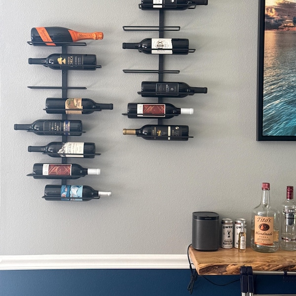 Modern Metal Wine Rack – 6 Bottle Wall Mounted Storage – Minimal Black ...