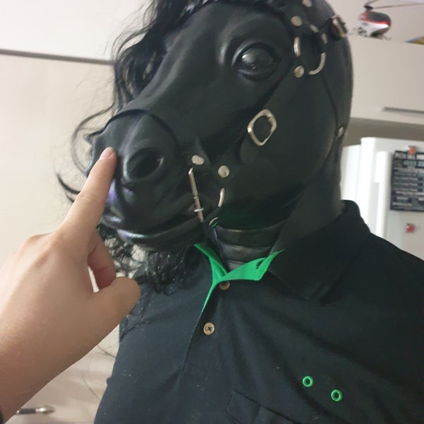 Pony Play Latex Mask, Black Horse Latex Hood, Fetish Handmade, Animal ...