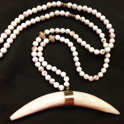 White Bone Carved Sideways Horn Pendant With Brass Band S58B6 - Etsy