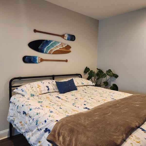 Wood Live Edge Floating Shelves With Ocean Waves Coastal Beachy Room ...