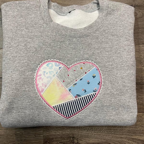 Crazy Patch Heart Machine Applique Design, Valentines Day Embroidery ...