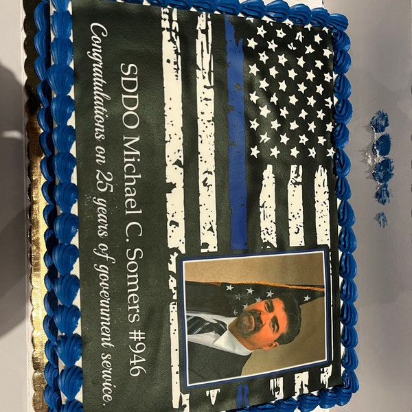 Custom Thin Blue Flag Cake Topper Photo. Police Officer Promotion ...