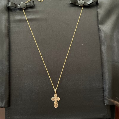 Orthodox Cross Greek Serbian Russian Christening 14K Yellow Gold Medium ...