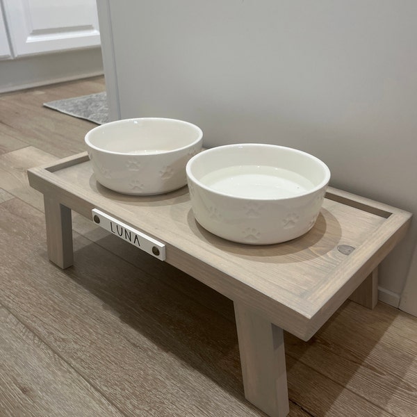 Modern Elevated Dog Feeder | Pretty Girl Dog Bowl Stand | Personalized ...