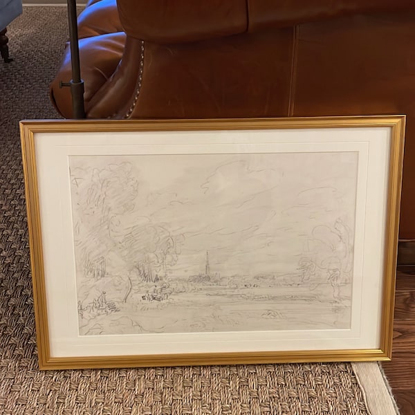 Promenade Drawing III. Antique Landscape Drawing. Black and White Print ...