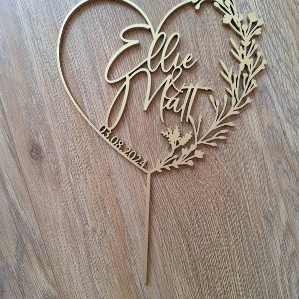 Gold Cake Topper With Heart, Heart Cake Topper, Wedding Cake Toppers ...