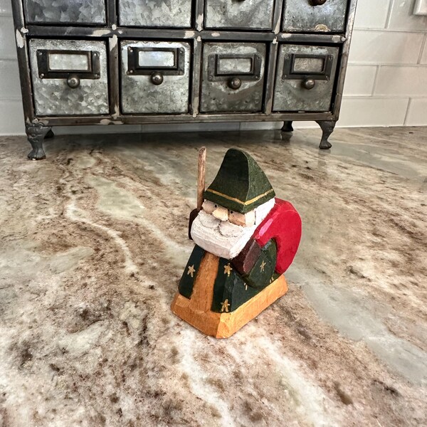 Hand Carved Wooden Folk Art Triangle Santa Claus Figure - Etsy