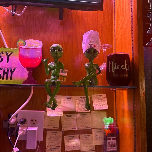 Alien Invasion “party Alien” Male Hang Loose Beer Drinking Ledge ...
