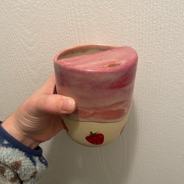 Pre-order Handmade Ceramic Strawberry Travel Mug: Pottery Coffee Tea ...