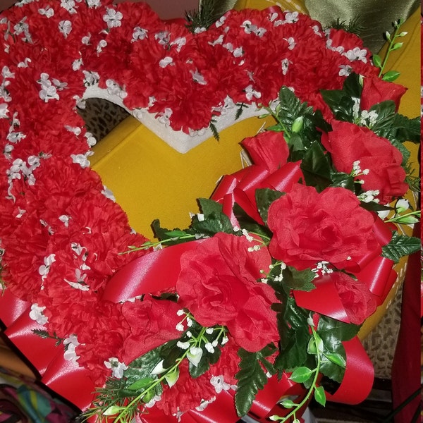 Red Open Heart Cemetery Wreath, Red Roses, Wreath, Sympathy Wreath ...