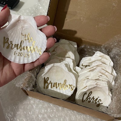 Seashells Ornament Handwritten Wedding Personalized Table Name Plates ...