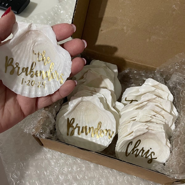 Seashells Ornament Handwritten Wedding Personalized Table Name Plates ...