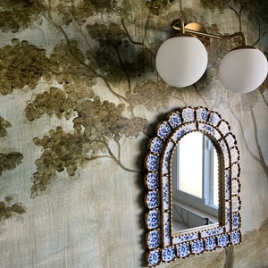 Blue and White Painted Glass Arch Mirror, Spanish Arch Mirror, Peruvian ...