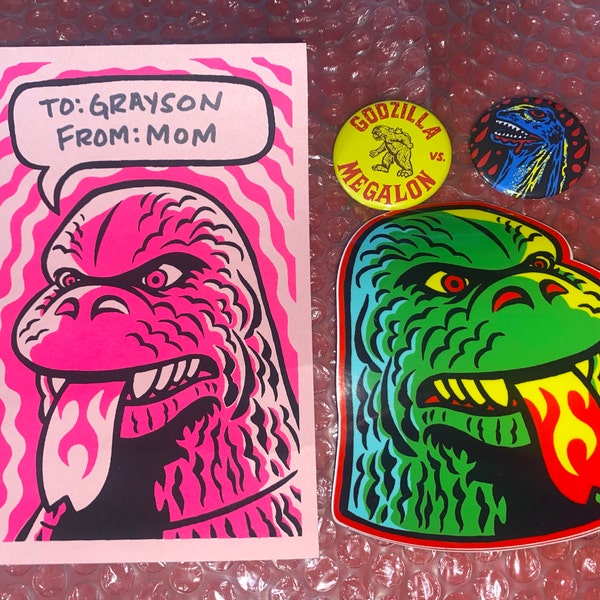 Godzilla Head Glow in the Dark Screen Print - Etsy
