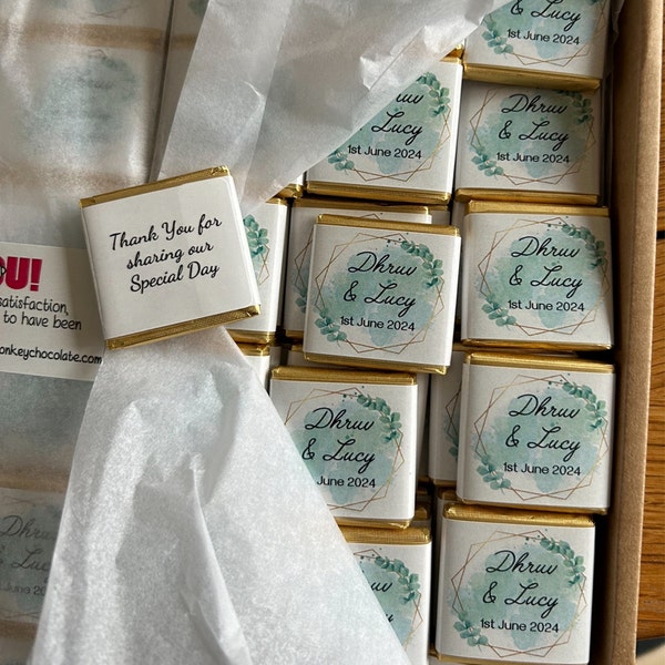 50 Personalised Chocolate Wedding Favours – Custom Chocolates, Green ...