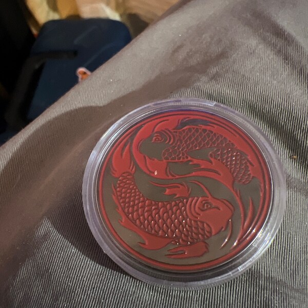 Black & Red Lucky Koi Fish Tai Chi Coin Collectible Magic Souvenir ...