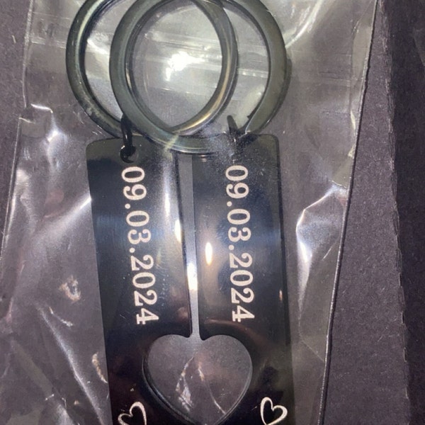 Custom Engraved Heart Couple Keychain Set, Wedding Date Keyring With ...
