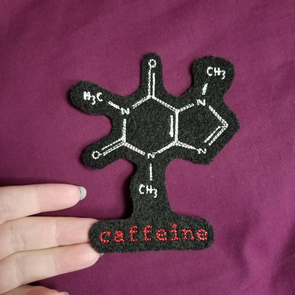 Caffeine Molecule Iron on Embroidery Patch Mtcoffinz - Choose Size - Etsy