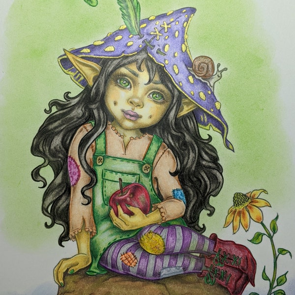 Wood Elfling Coloring Page Grayscale Illustration Instant Download ...