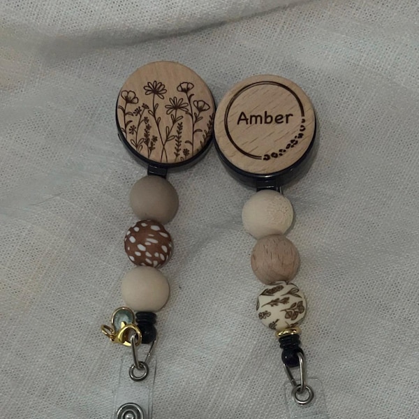 Badge Reels | ALLIGATOR SWIVEL Clasp | ID Retractable Badges | Wood ...