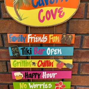 Backyard Paradise Hand Painted Wood Wall Hanger Sign Personalized Tiki ...
